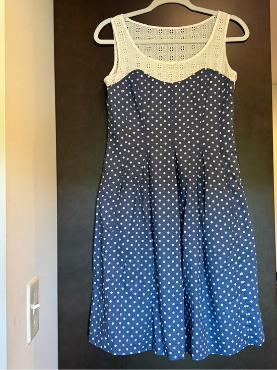 Nine West | Dresses | Nine West Navy Polka Dot Midi Dress With White ...